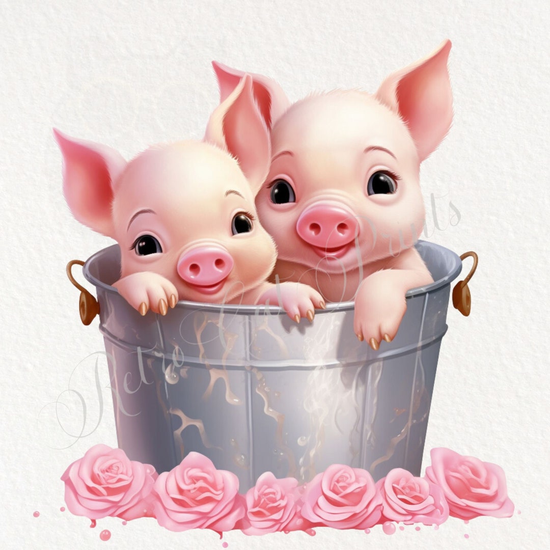 Cute Pigs in Bucket Pigs With Flowers Png Pig in Bucket - Etsy