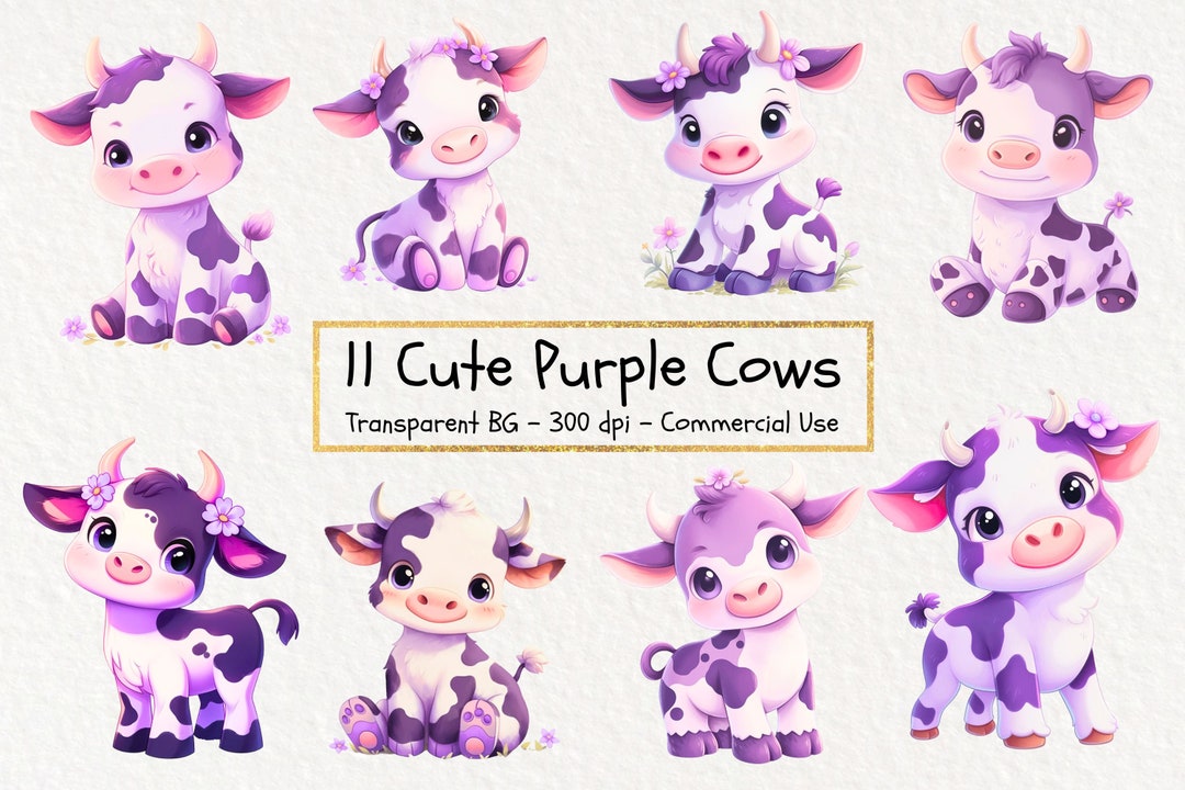 Purple Cow Clipart Set, Milka Cows Clipart, Cute Cow Png, Cow ...
