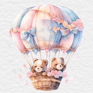 Watercolor Hot Air Balloons Clipart, Baby Shower Clipart, Nursery Wall ...