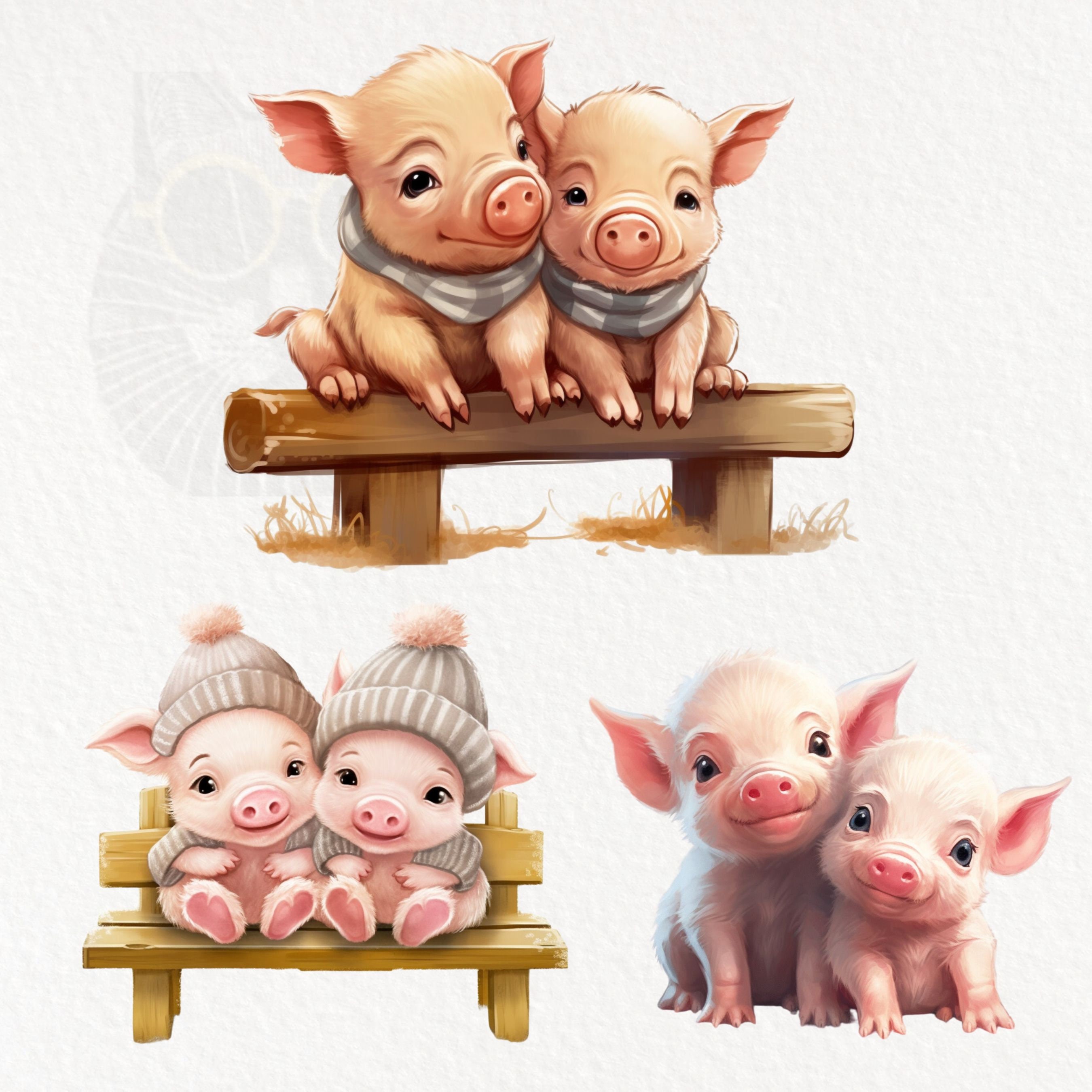 Adorable Pig Clipart Bundle - 16 Transparent Pngs of Cute Piglets ...