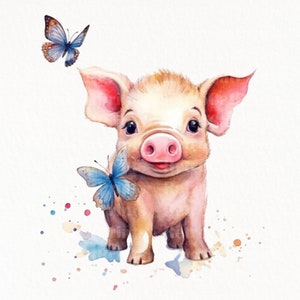 Cute Pig With Butterflies PNG, Cute Pig Clipart, Piglet With ...