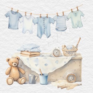 Handdrawn Baby Clothes Watercolor Clipart, Newborn Boy Clip Art, Baby ...