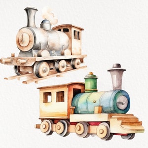 10 Watercolor Toy Train Clipart, Toy Train PNG, Nursery Train Clipart ...