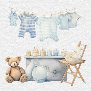 Handdrawn Baby Clothes Watercolor Clipart, Newborn Boy Clip Art, Baby ...