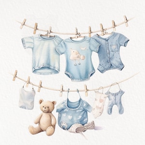 Handdrawn Baby Clothes Watercolor Clipart, Newborn Boy Clip Art, Baby ...