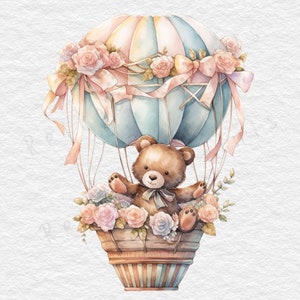Watercolor Hot Air Balloons Clipart, Baby Shower Clipart, Nursery Wall ...