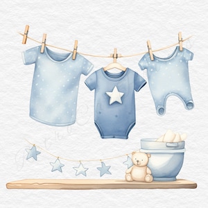 Handdrawn Baby Clothes Watercolor Clipart, Newborn Boy Clip Art, Baby ...