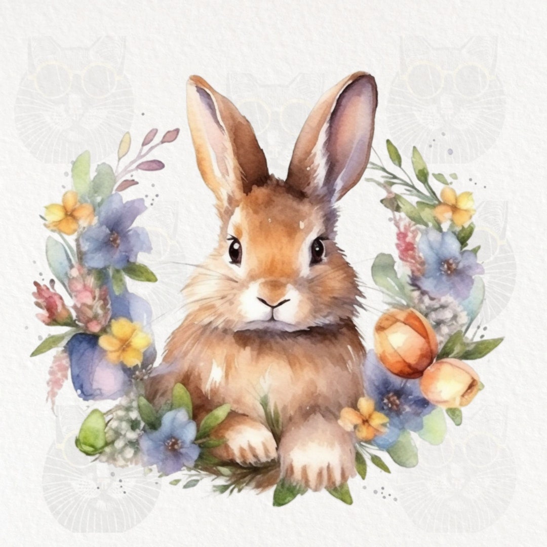 Spring Bunnies Clipart, Bunny With Flowers Clipart, Cute Rabbit Clipart ...
