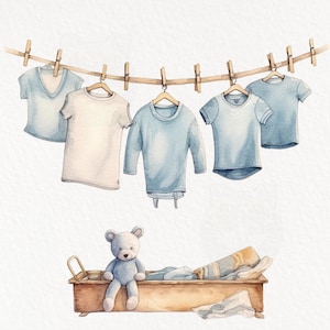 Handdrawn Baby Clothes Watercolor Clipart, Newborn Boy Clip Art, Baby ...