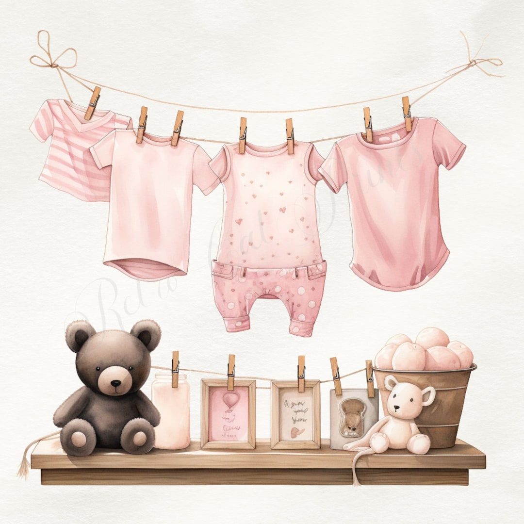 Handdrawn Baby Clothes Watercolor Clipart, Newborn Baby Girl Clip Art ...
