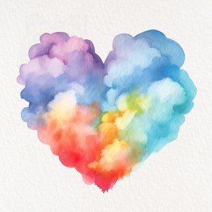 Rainbow Cloud Heart Clipart, Love Heart Clipart, Handpainted ...