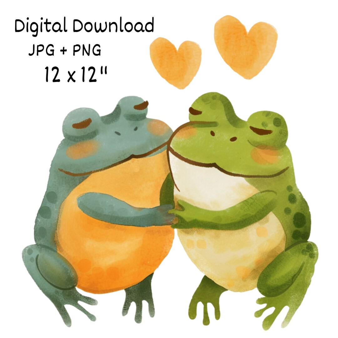 Cute Watercolor Frogs in Love, Frog Clipart, Frog PNG & JPG, Cute Frogs ...
