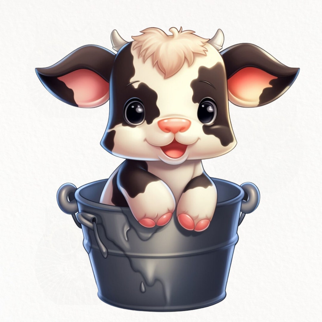 Cute Cow in Tub PNG, Cartoon Cow in Bucket Png, Cow in Bucket ...