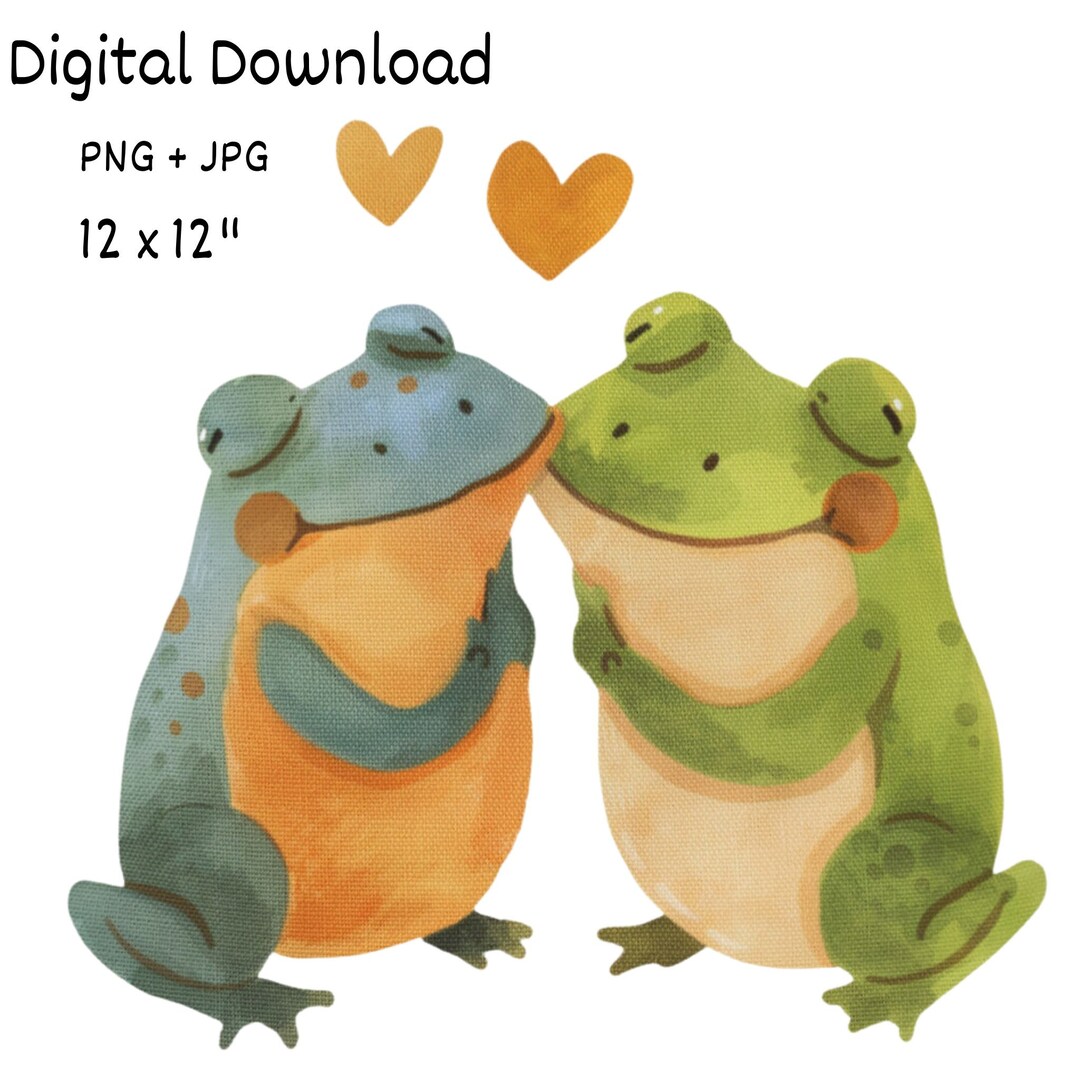 Cute Watercolor Frogs in Love, Frog Clipart, Frog PNG & JPG, Cute Frogs ...