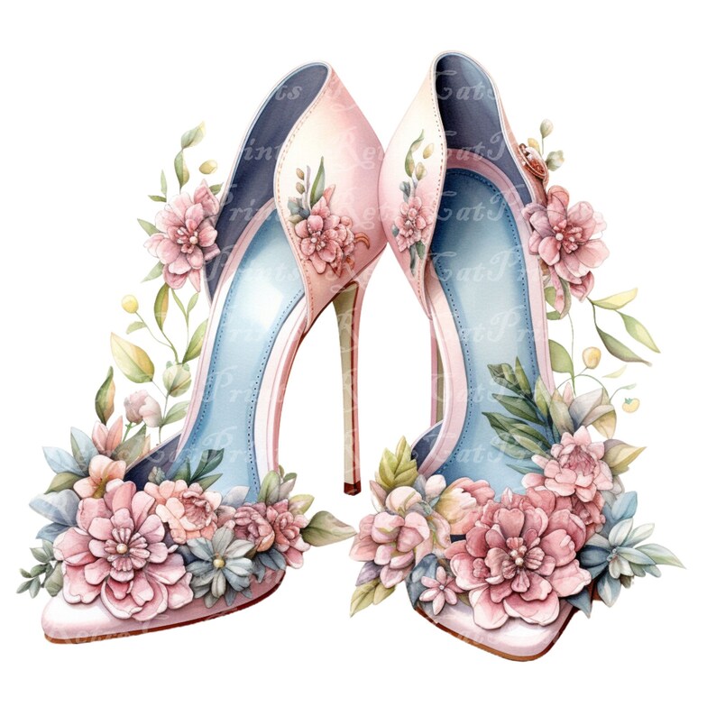 20 Floral Prom Shoes Clipart, High Heels Clipart, Floral Prom Shoes ...