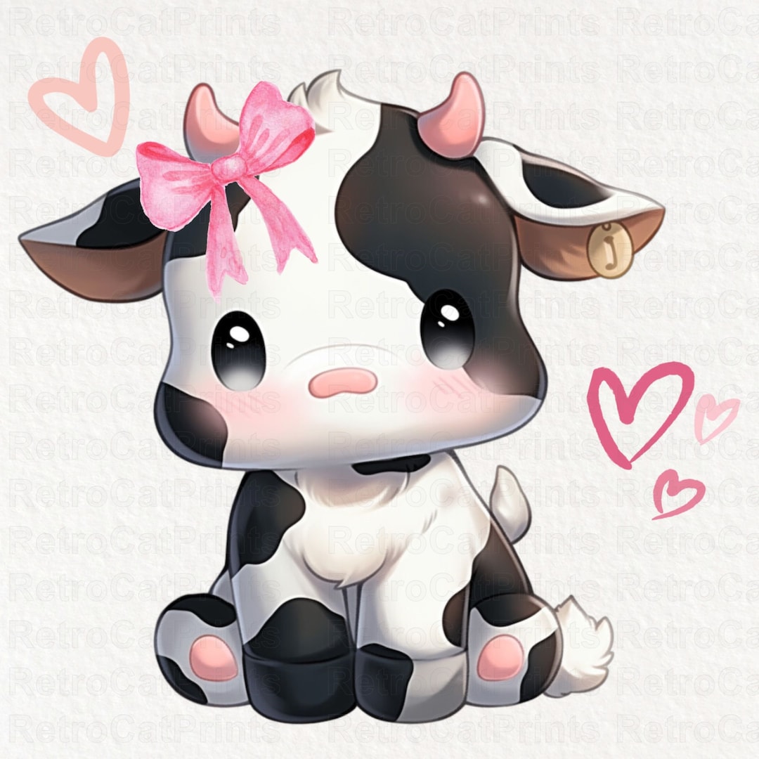 Cute Cow PNG, Cow With Bow Sublimation, Cute Cow Sublimation, Cow Png ...