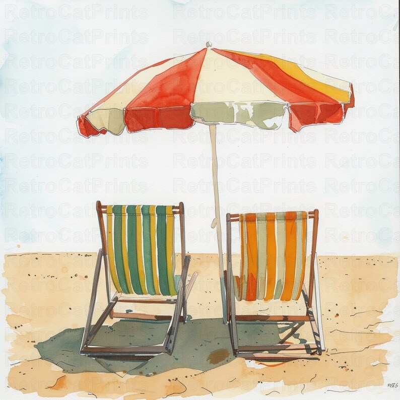 Vintage Beach Chairs Clipart, Summer Seaside Jpgs (digital Download) - Etsy
