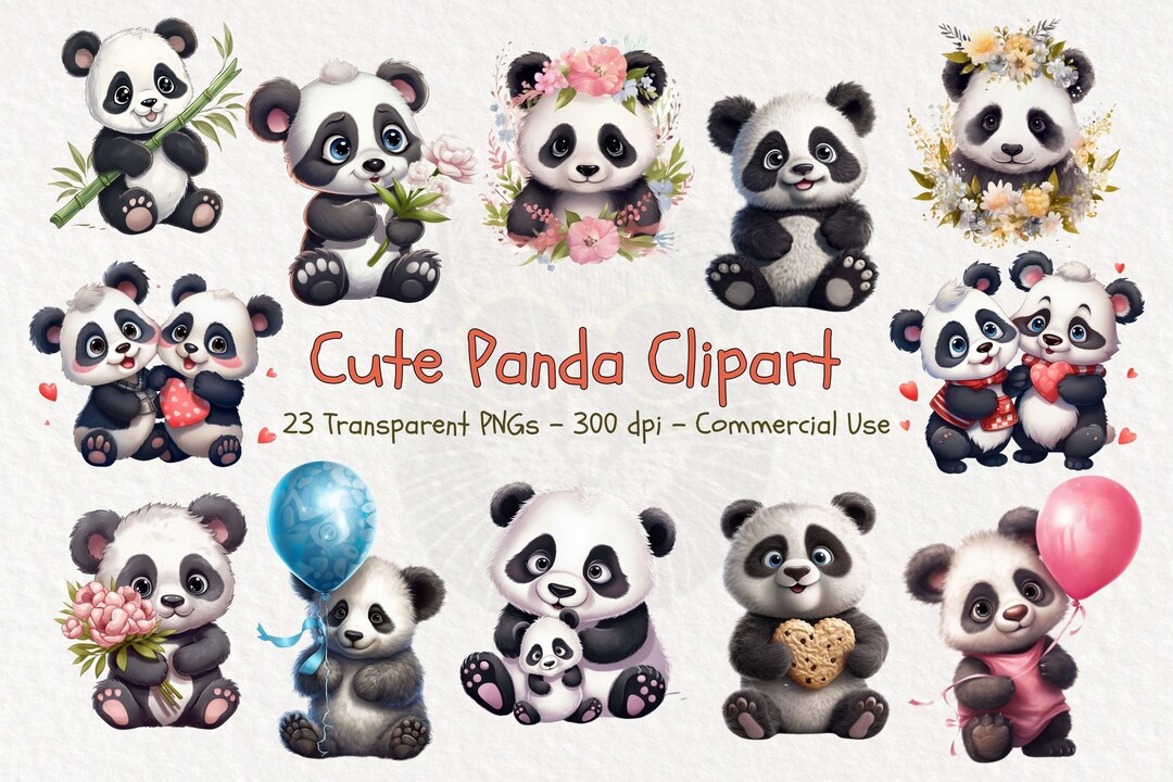 23 Panda Clipart BUNDLE, Cute Pandas Clipart, Pandas With Flowers ...