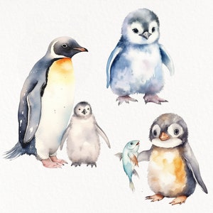 Watercolor Penguin Clipart, Nursery Decor, Watercolor Penguins PNG ...