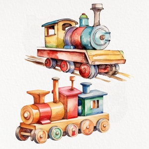 10 Watercolor Toy Train Clipart, Toy Train PNG, Nursery Train Clipart ...