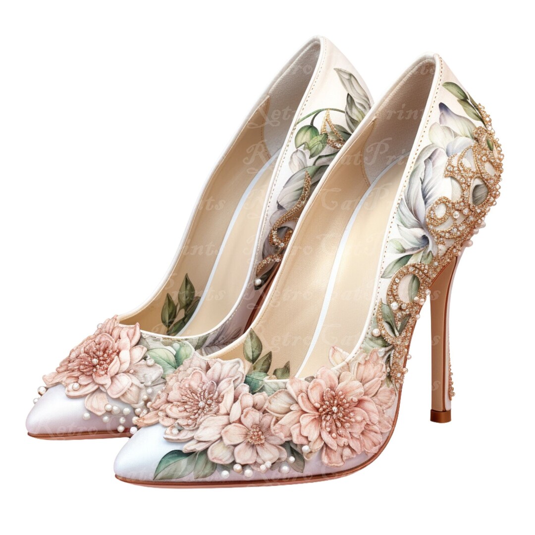 Watercolor Floral Prom Shoes Clipart - Printable High Heel Shoe Digital ...