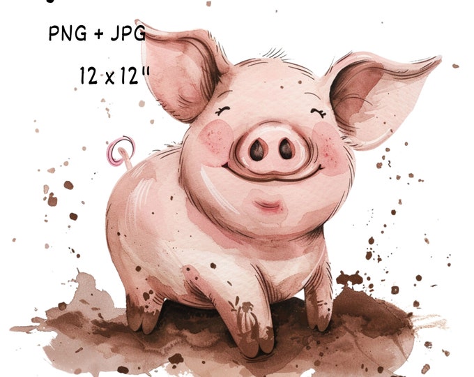 6 Pigs in Mud Clipart, Muddy Pig Clipart, Printable Pig Clipart, Cute ...