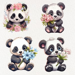 23 Panda Clipart BUNDLE, Cute Pandas Clipart, Pandas With Flowers ...