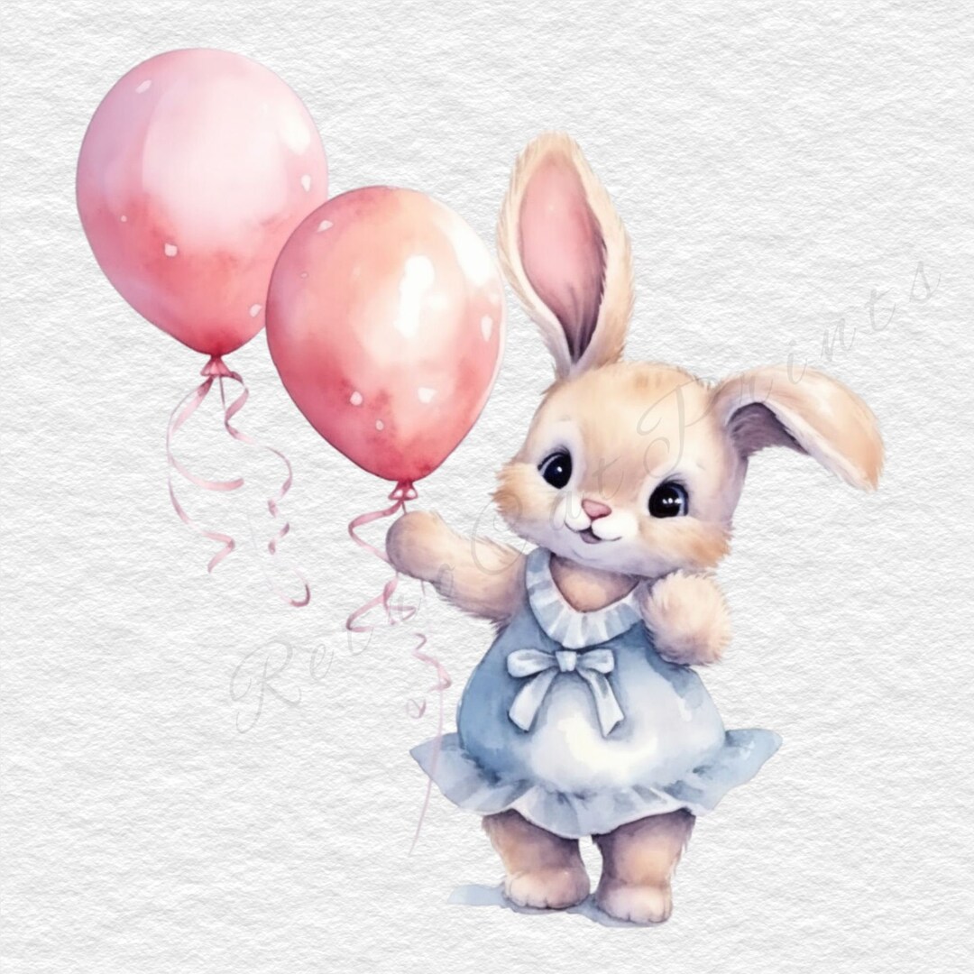 Bunnies and Balloons Clipart, Spring Bunny Clipart, Nursery Balloon ...