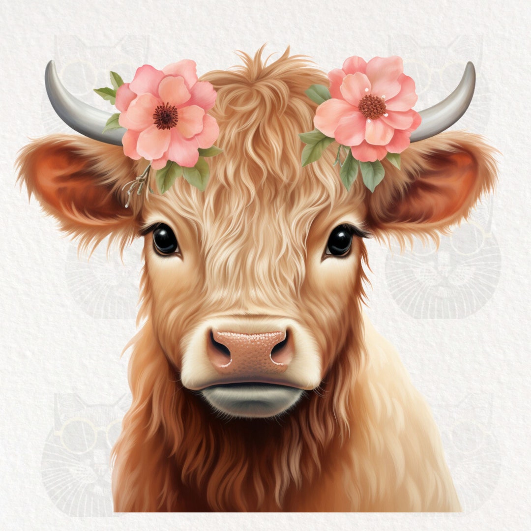 Highland Cow With Flowers PNG, Highland Cow Sublimation Design, Cow ...