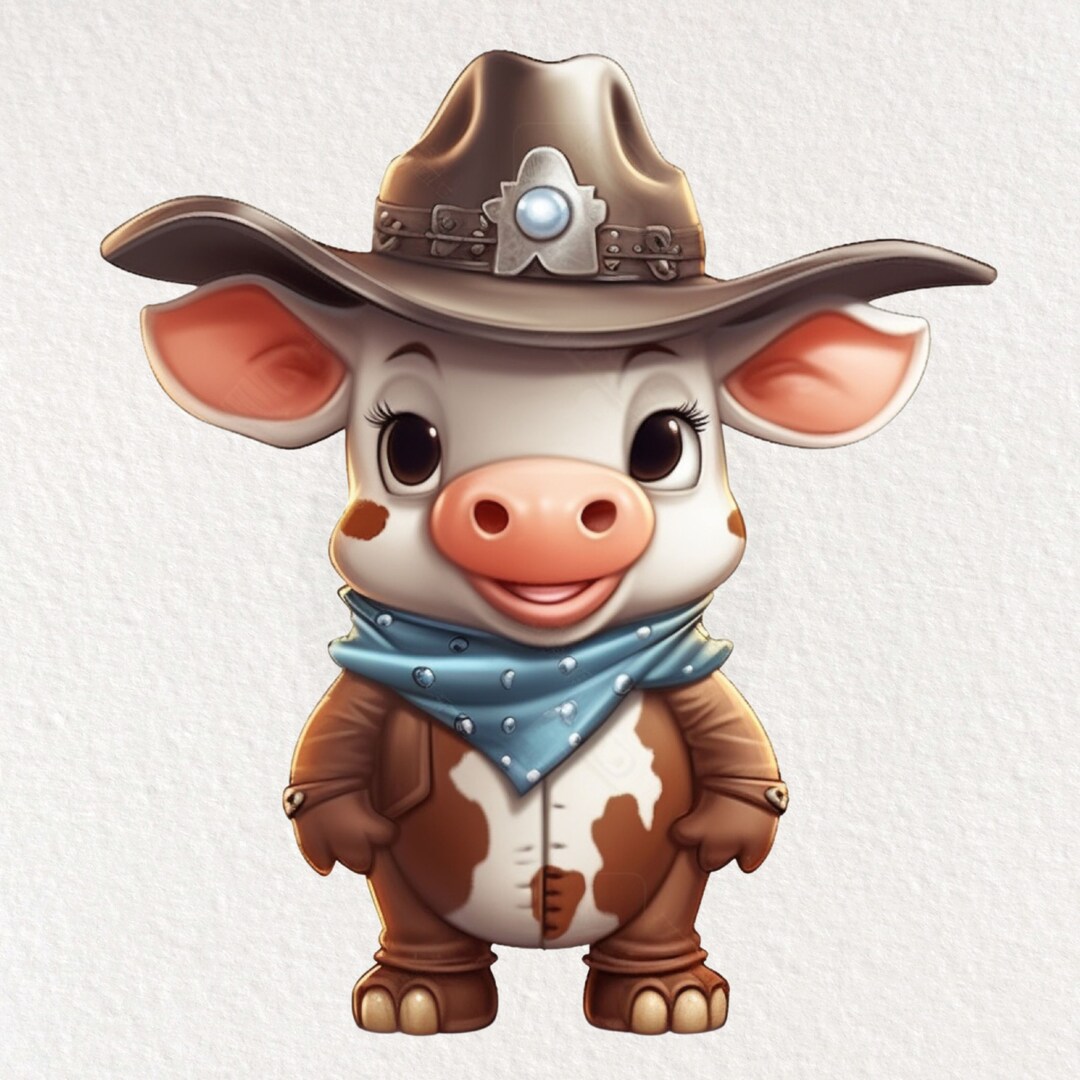Cute Baby Western Cow Clipart PNG Cowboy Cow Clipart Sheriff - Etsy