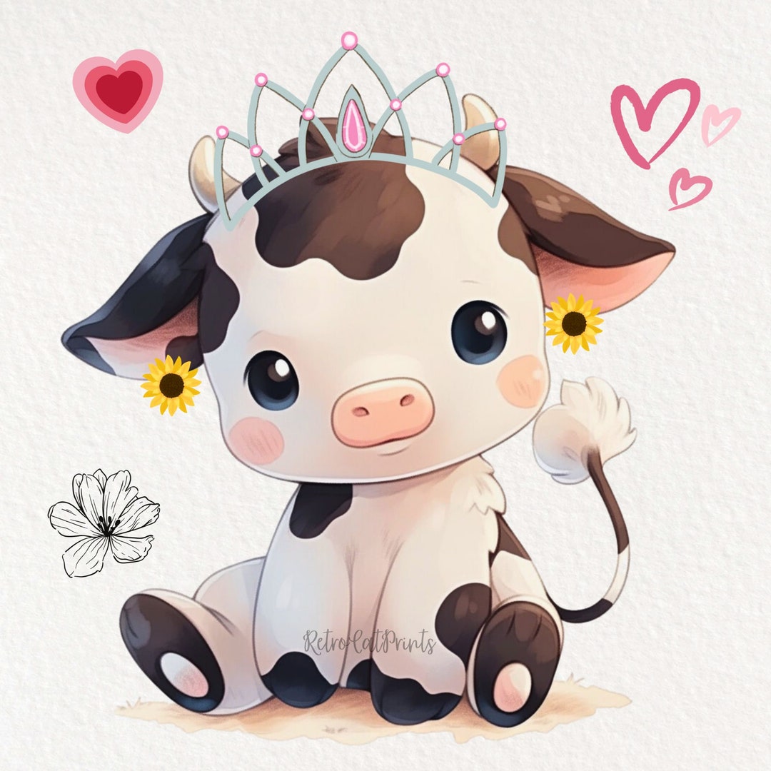 Cute Cow With Tiara PNG, Cow With Crown Sublimation, Cute Cow ...