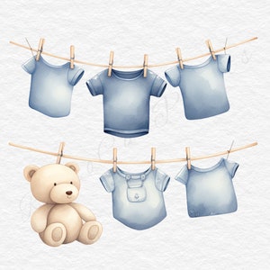 Handdrawn Baby Clothes Watercolor Clipart, Newborn Boy Clip Art, Baby ...