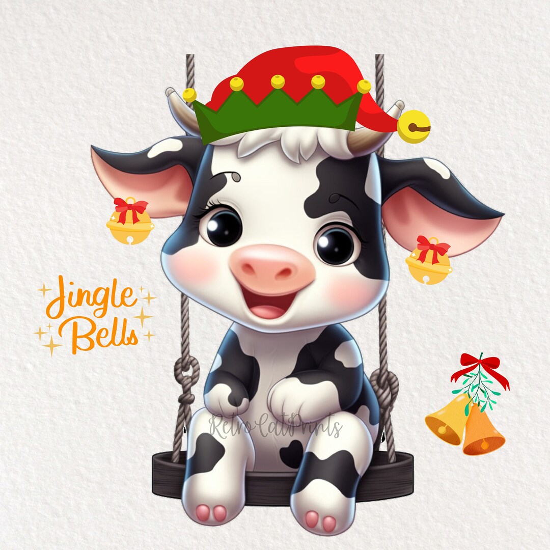 Cute Christmas Cow Clipart, Christmas Baby Cow PNG, Baby Christmas Cow ...