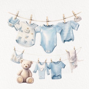 Handdrawn Baby Clothes Watercolor Clipart, Newborn Boy Clip Art, Baby ...