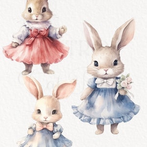 Cute Bunny in Dress Clipart, Printable Watercolor Clipart, 10 High ...