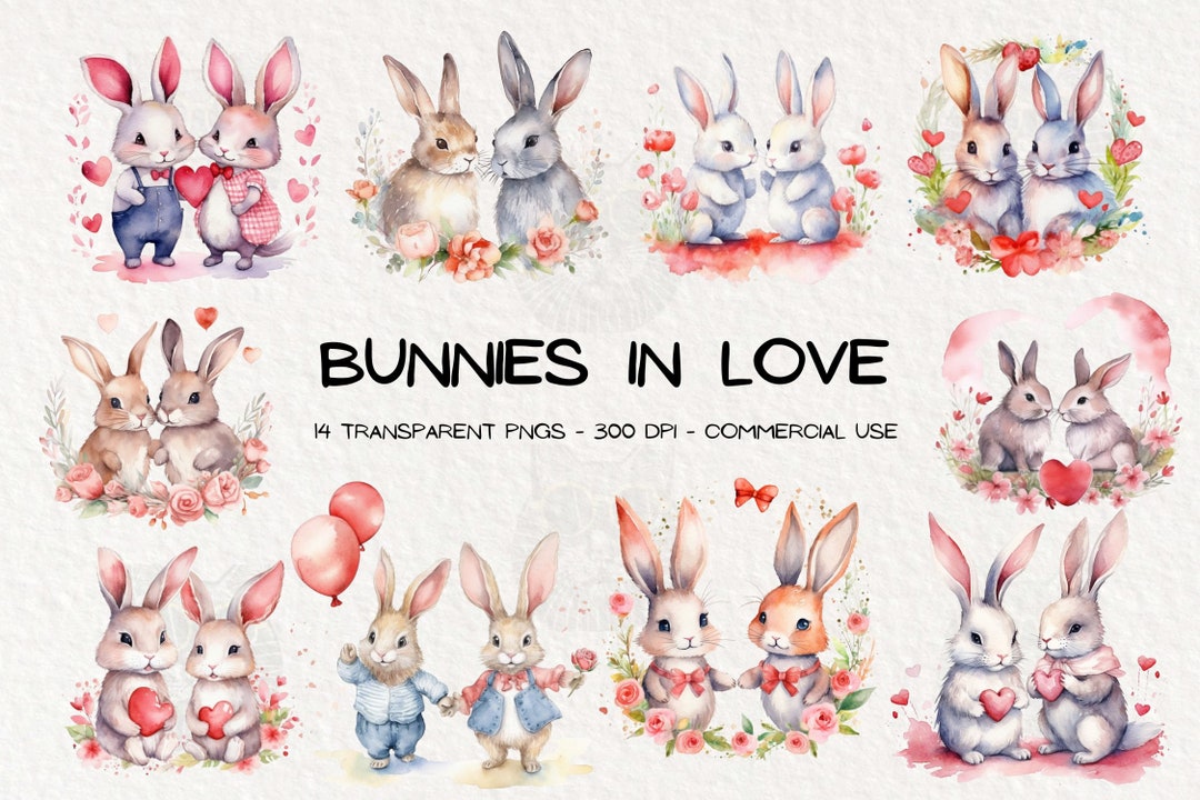Bunnies in Love 10 High Quality Pngs Digital Download Card Making ...