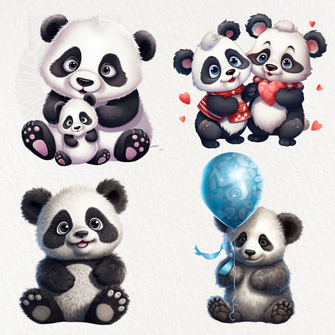 23 Panda Clipart BUNDLE, Cute Pandas Clipart, Pandas With Flowers ...
