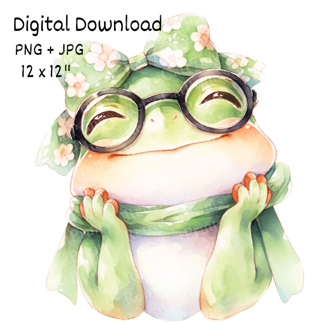 Cute Watercolor Frog With Glasses, Frog Clipart, Frog PNG & JPG, Cute ...