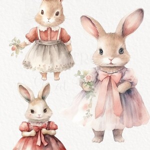 Cute Bunny in Dress Clipart, Printable Watercolor Clipart, 10 High ...