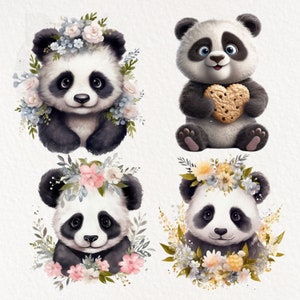 23 Panda Clipart BUNDLE, Cute Pandas Clipart, Pandas With Flowers ...