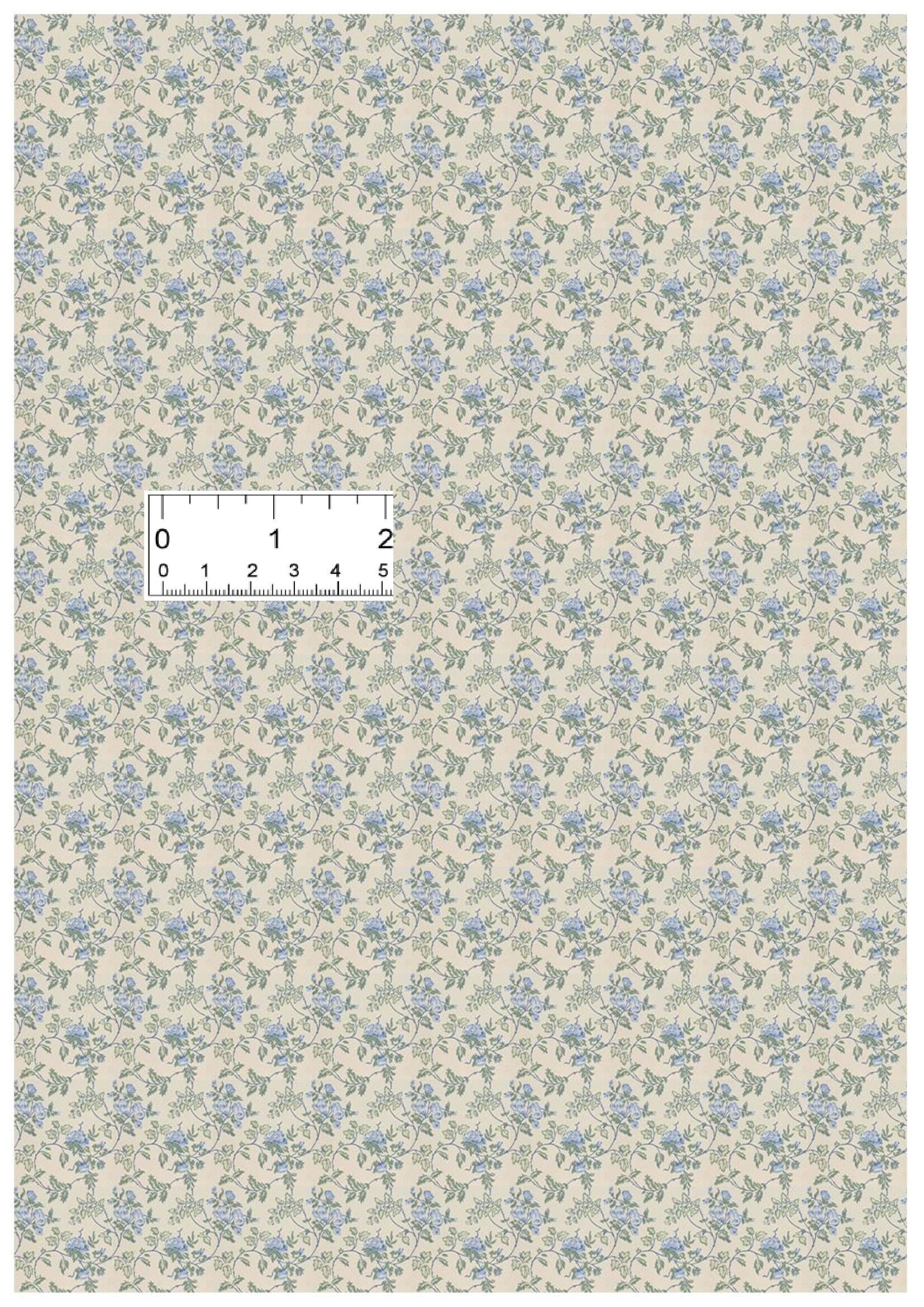 1/6 1/12 1/24 Dollhouse Miniature Blue Floral Patterned Wallpapers ...