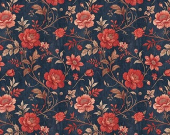 1/6 1/12 1/24 Scale Dollhouse Rustic Vintage Red Floral Diamond Pattern ...