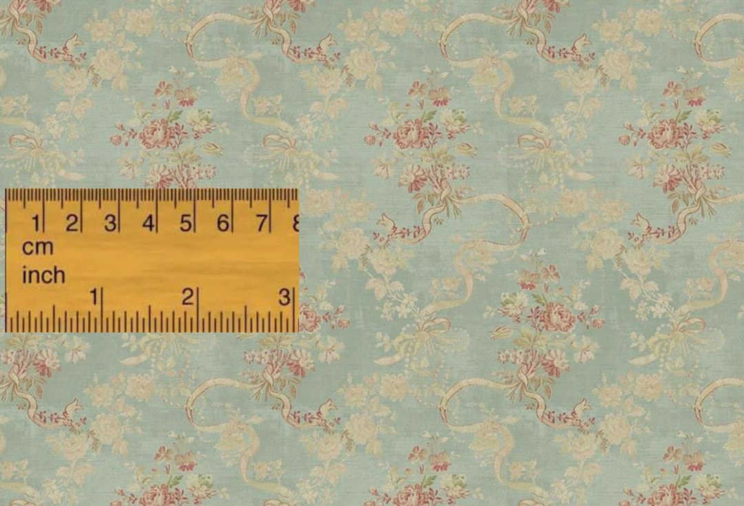1/6 1/12 1/24 Dollhouse Wallpaper With Old Pale Beige Floral and Ribbon ...