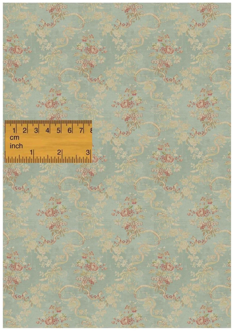 1/6 1/12 1/24 Dollhouse Wallpaper With Old Pale Beige Floral and Ribbon ...