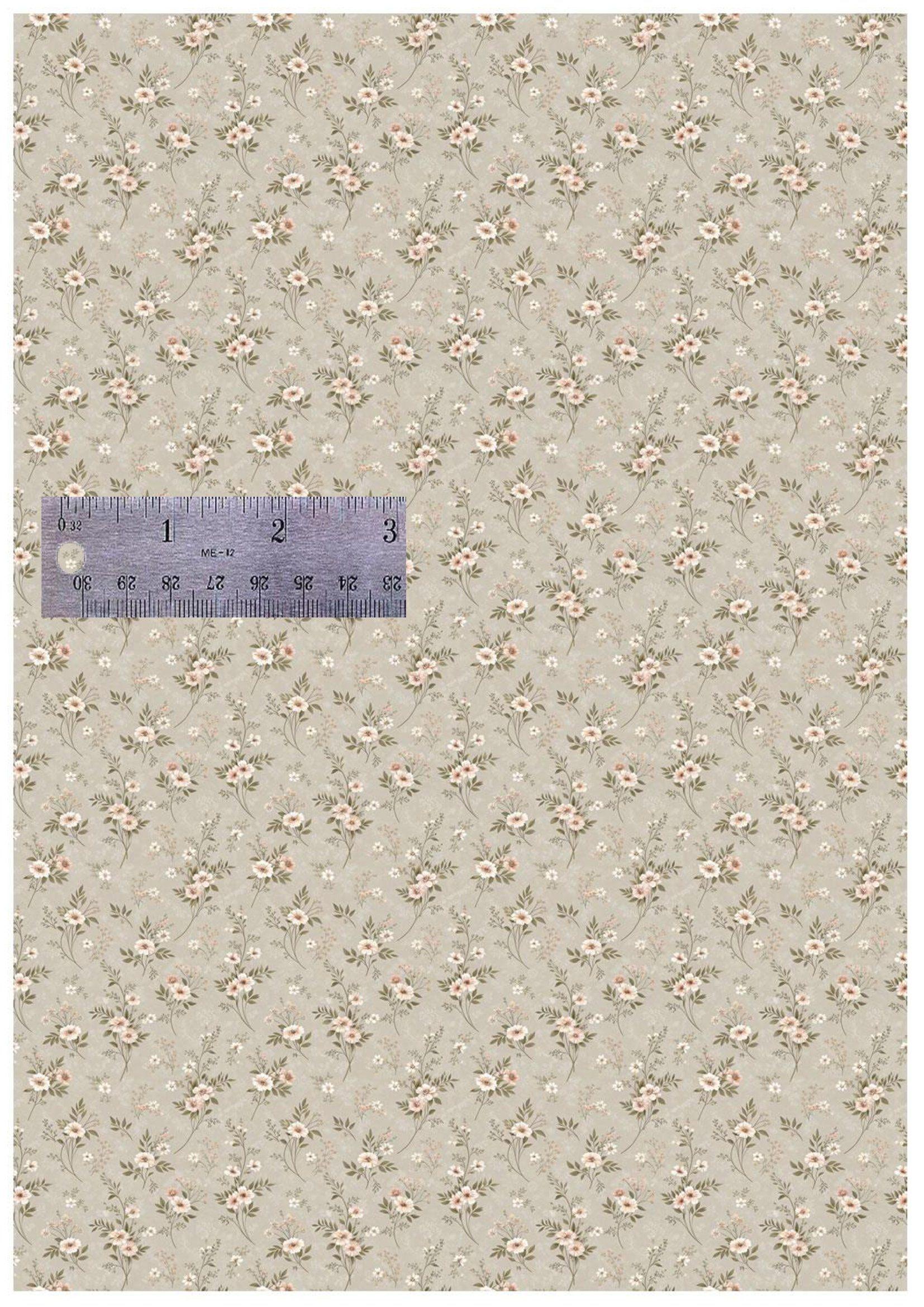 1/6 1/12 1/24 Dollhouse Vintage Soft Beige Botanical Floral Pattern ...