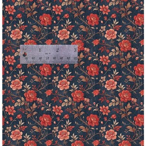 1/6 1/12 1/24 Dollhouse Vintage Red Floral Pattern on Dark Blue ...
