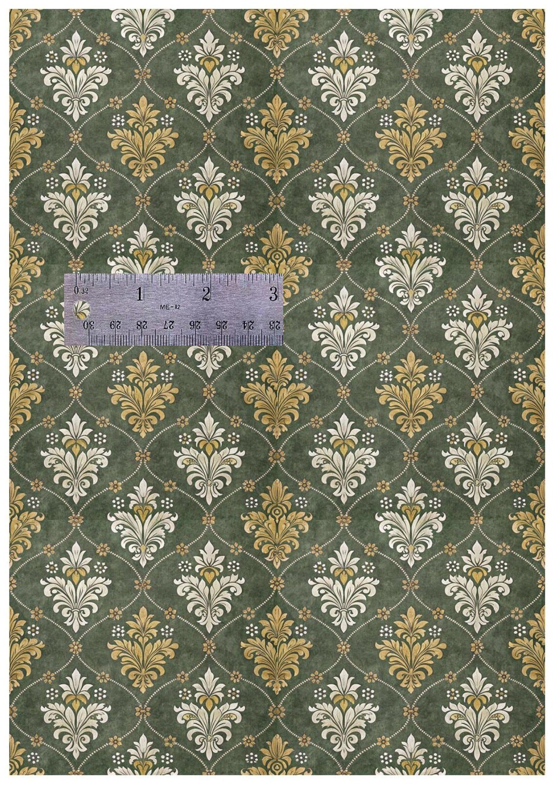 1/6 1/12 1/24 Dollhouse Vintage Baroque Damask Gold White Floral on ...