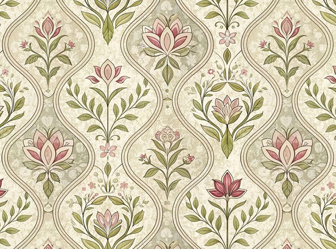 Miniature Vintage Folk Floral Pattern Wallpaper 1/6 1/12 1/24 Dollhouse ...