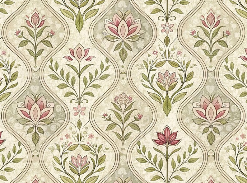 Miniature Vintage Folk Floral Pattern Wallpaper 1/6 1/12 1/24 Dollhouse ...