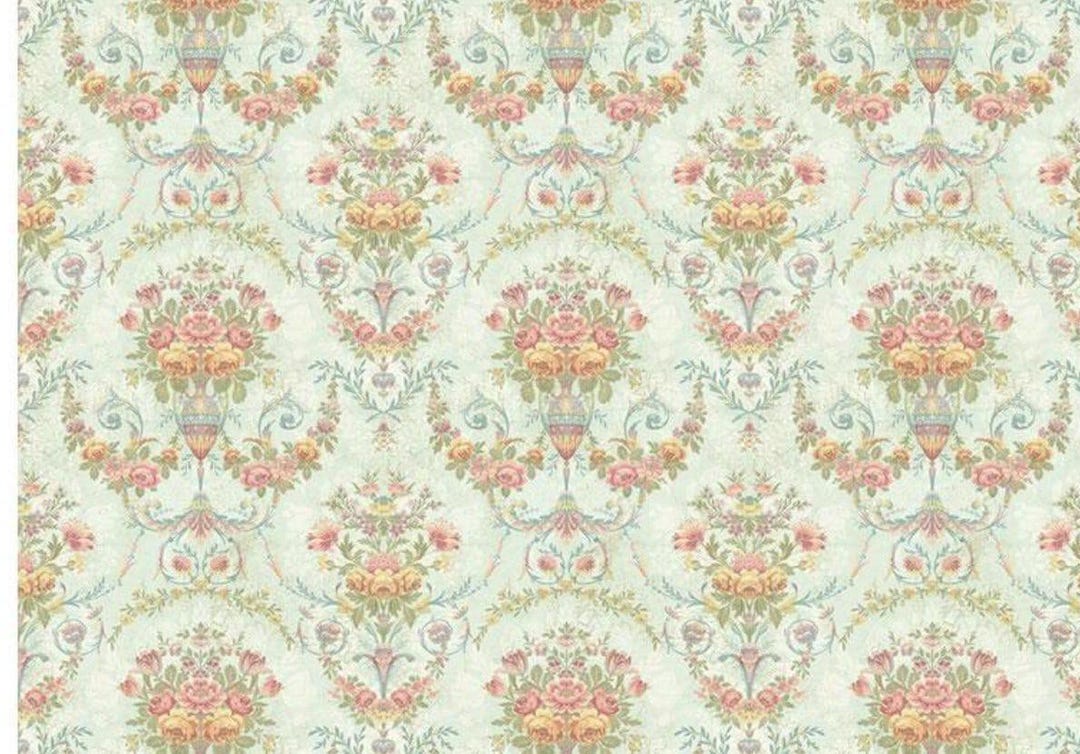 1/6 1/12 1/24 1/48 Dollhouse Victorian French Floral on Pale Green ...